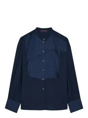 High Panelled Satin-crepe Blouse - Navy