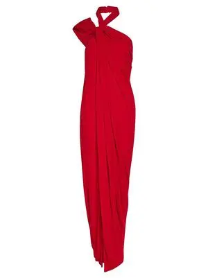 Balmain Cross-neck Draped Chiffon Maxi Dress - Red