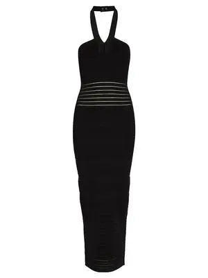 Balmain Ribbed Knit Midi Dress - Black