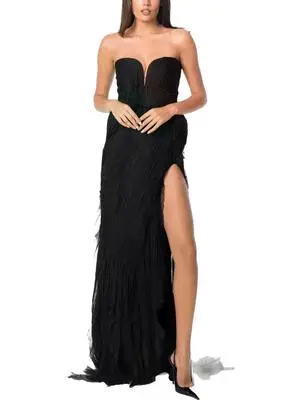 NORINA ST Zenya Plissé-effect Strapless Maxi Dress - Black