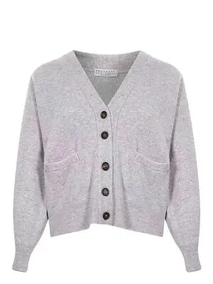 Brunello Cucinelli Ribbed-knit V-neck Cardigan - Grey