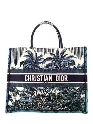 DIOR Christian Dior Embroidered Canvas Large Tote Bag