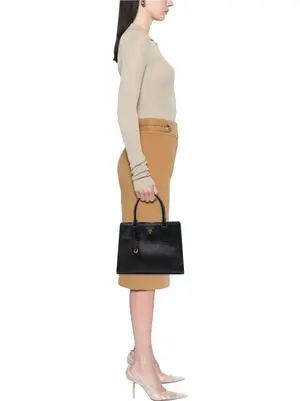 Prada Saffiano Lux Open Convertible Tote Satchel - Black