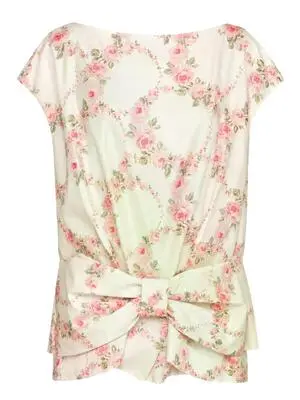 Simone Rocha Floral-print Bow-detail Blouse - Neutrals