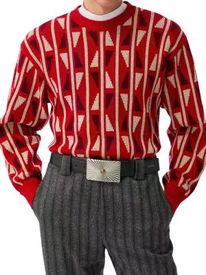 Versace Jacquard Wool And Cashmere Knit Jumper - Red