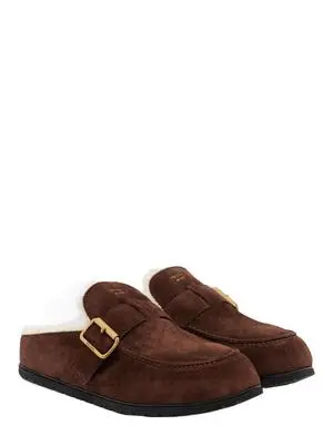 Prada Shearling-lined Suede Mules - Brown