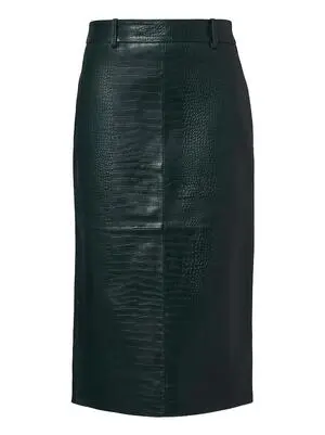 THE FRANKIE SHOP Croc-effect Leather Pencil Skirt - Green