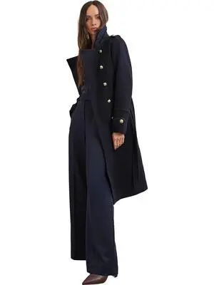 REISS Wool-blend Double-breasted Coat - Navy