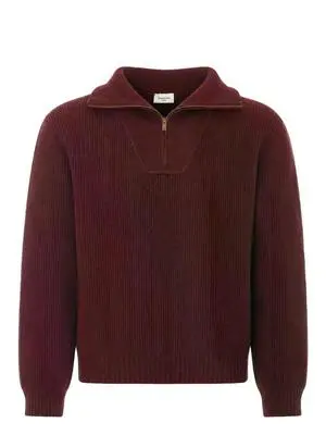 Saint Laurent Rib-knit Virgin Wool Half-zip Sweater - Red