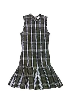 PATOU Shirred Tartan-check Mini Dress - Grey