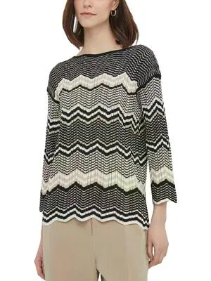 Sisley Chevron-pattern Knit Sweater - Black
