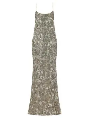 ILKYAZ OZEL Isis Embellished Organza Maxi Dress - Silver