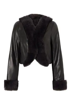 Nour Hammour Sofie Cropped Shearling-trimmed Leather Jacket - Black