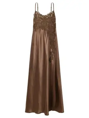 Loretta Caponi Grimilde Lace-trimmed Silk Maxi Dress - Brown