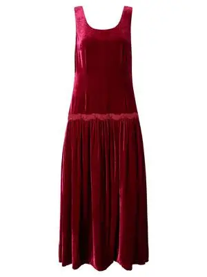 Loretta Caponi Estela Open-back Lace-trimmed Velvet Maxi Dress - Red