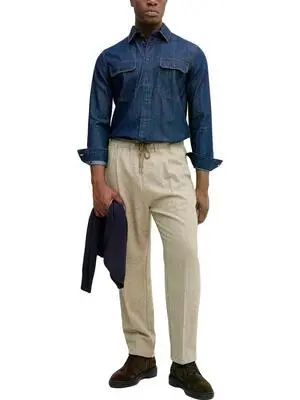 Sisley Buttoned Chest-pocket Denim Shirt - Blue