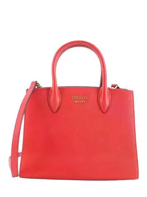 Prada Bibliotheque Saffiano And City Calf Tote Bag - Red