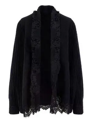 Ermanno Scervino Lace-trim Ribbed-knit Cardigan - Black