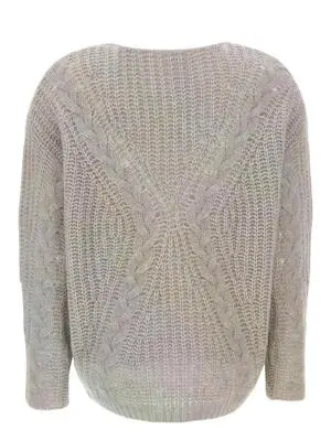Hemisphere Cable-knit Open-knit V-neck Sweater - Grey
