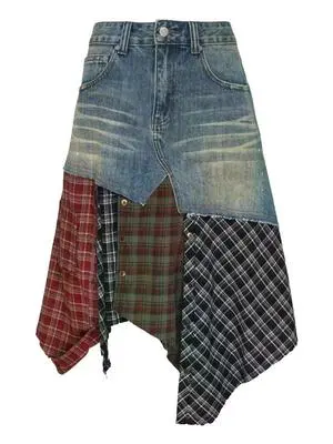 Andersson Bell Plaid Patchwork Midi Skirt - Blue
