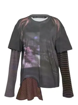 Andersson Bell Layered-sleeve Graphic-print T-shirt - Grey