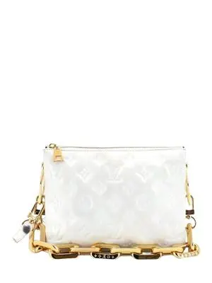 LOUIS VUITTON Coussin Bag Monogram Embossed Lambskin Crossbody Bag - White