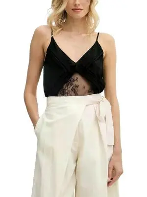 Sisley Lace-panelled Pleated Camisole Top - Black