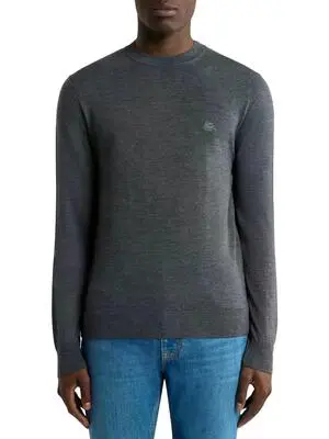 Etro Wool And Silk Sweater With Pegaso Embroidery - Grey