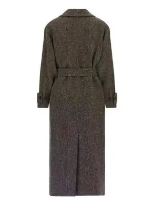 Kiton Chevron-weave Belted Coat - Brown