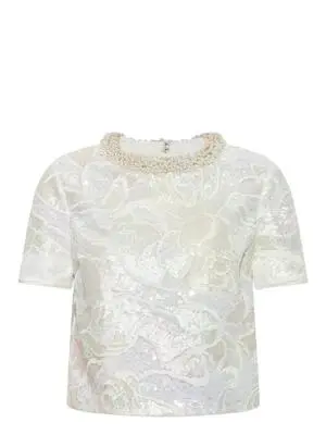 SELF-PORTRAIT Sequin Lace Top - White