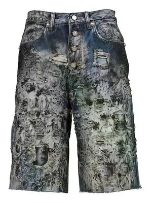 THUG CLUB Hard-washed Destroyed Shorts - Blue