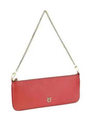 Pinko Horizontal Flat Leather Shoulder Bag - Red