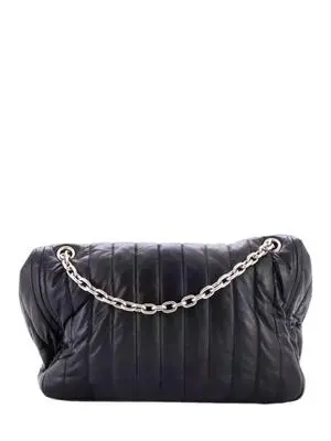 Balenciaga Monaco Chain Flap Quilted Leather Medium Shoulder Bag Black