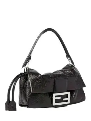 Fendi Baguette Soft Small Crackled-leather Mini Bag - Black