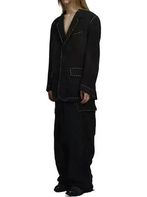 Y’s Houndstooth-pattern Hand-stitched Cargo Trousers - Black