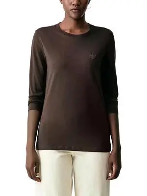 Armani Exchange Logo-embroidered Long-sleeve T-shirt - Brown