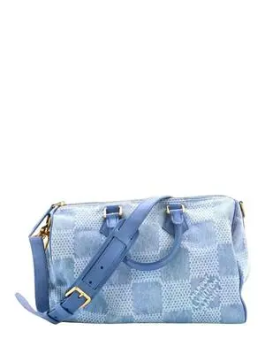 LOUIS VUITTON Speedy Bandoulière Bag 3d Damier Giant Denim Satchel - Blue