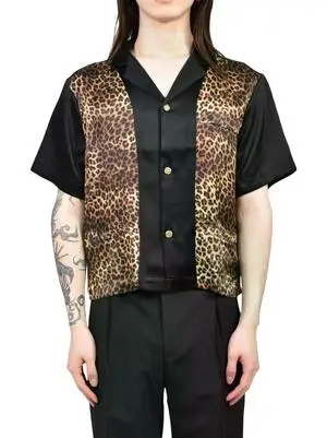 ERNEST W. BAKER Leopard-print Panelled Shirt - Black