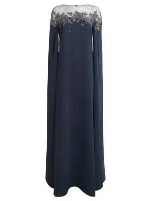Carolina Herrera Embellished Cape Gown - Blue