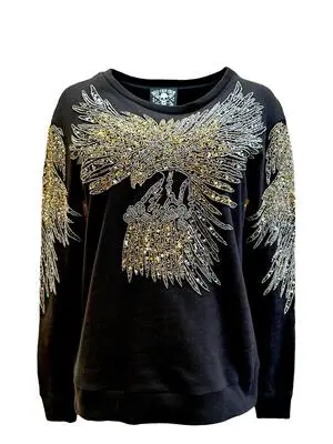 ANY OLD IRON Golden Beady Eagle Hand-beaded Sweatshirt - Black