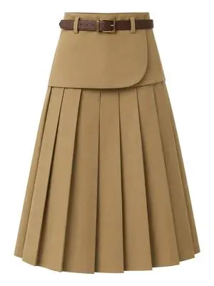 FRONT ROW SHOP Double-layered Pleated Gabardine Skirt - Brown