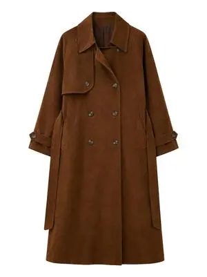 FRONT ROW SHOP Bonnie Suede Trench Coat - Brown