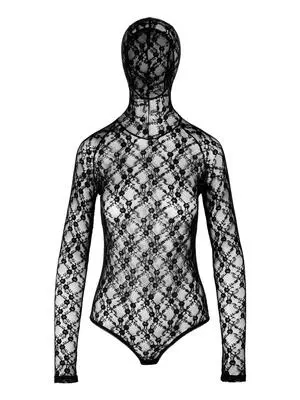 IOANA CIOLACU Brody Hooded Lace Bodysuit - Black