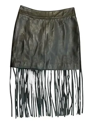 ANY OLD IRON Leather Fringey Skirt - Black