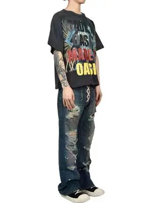 JUN/NAKAYAMA Distressed Wide-leg Jeans - Blue