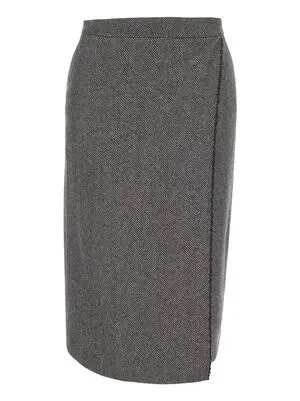 Antonelli Firenze Svevia Herringbone-pattern Wrap Midi Skirt - Grey