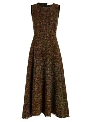 Proenza Schouler White Label Beatrix Frayed Tweed Midi Dress - Brown