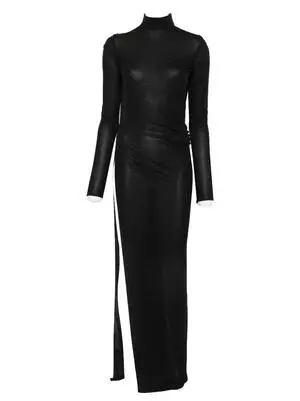 Gucci High Neck Long Sleeve Slit Maxi Dress - Black