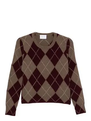 BEYOU BEYOU Cashmere Argyle Crewneck Sweater Red