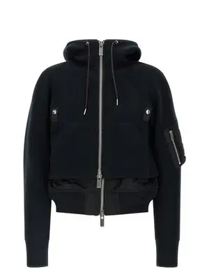 Sacai Cotton Blend Hybrid Zip-up Hoodie - Black